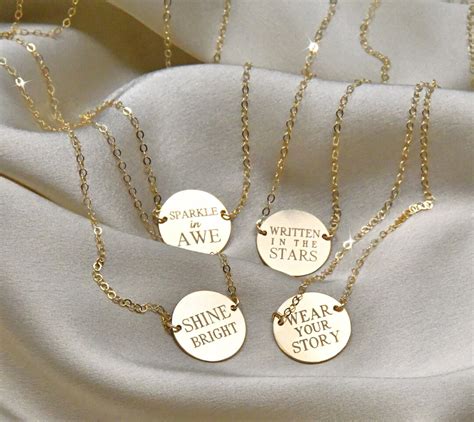 14k Gold Filled Necklace Engraved Disc Inspirational Quotes Self