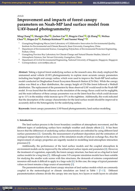 Pdf Improvement And Impacts Of Forest Canopy Parameters On Noah Mp Land Surface Model From Uav