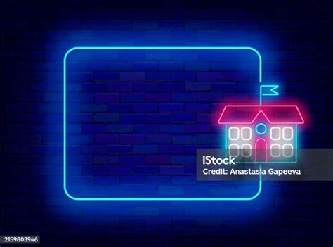 학교 건물 네온 포스터입니다 학교로 돌아 가기 9월 특별 행사 빛나는 인사말 카드입니다 벡터 일러스트 레이 션 0명에 대한 스톡 벡터 아트 및 기타 이미지 Istock