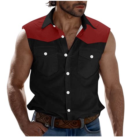 Yfnnup Mens Sleeveless Shirts 2025 Fashion Color Block Button Down Tank