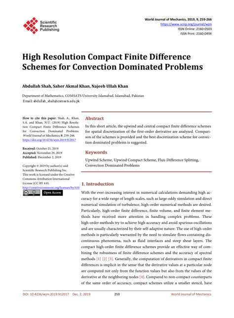 Pdf High Resolution Compact Finite Difference Schemes For Convection Dominated Problems