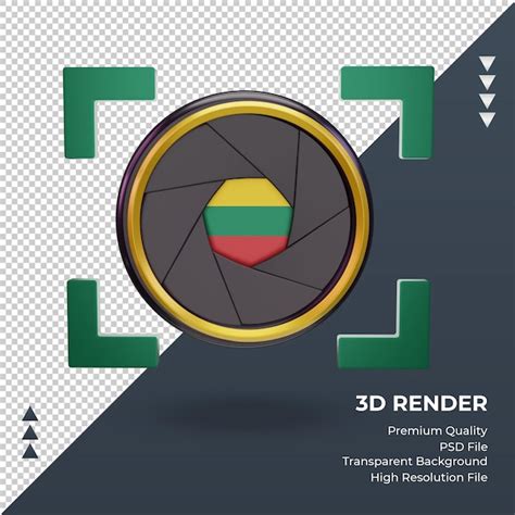 3d 셔터 카메라 리투아니아 국기 렌더링 전면 보기 프리미엄 Psd 파일