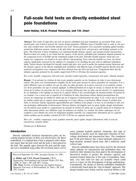 Directly Embedded Steel Pole Foundations Pdf Concrete Strength Of