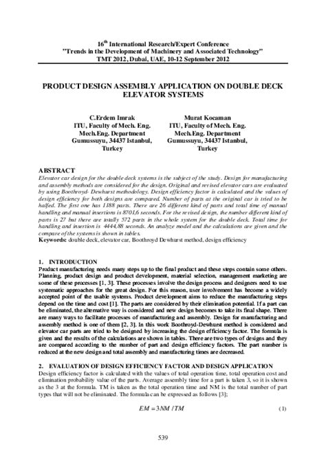 Pdf Product Design Assembly Application On Double Deck Elevator Systems