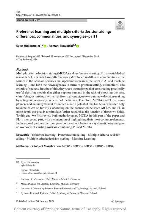 Pdf Preference Learning And Multiple Criteria Decision Aiding