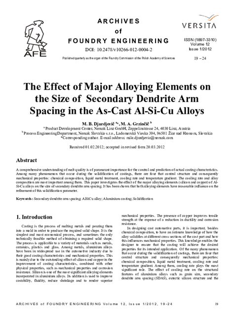 Pdf The Effect Of Major Alloying Elements On The Size Of Secondary Dendrite Arm Spacing In The