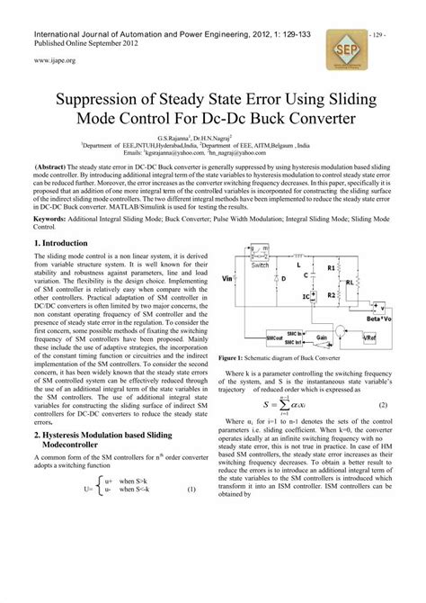 pdf suppression of steady state error using sliding mode control for