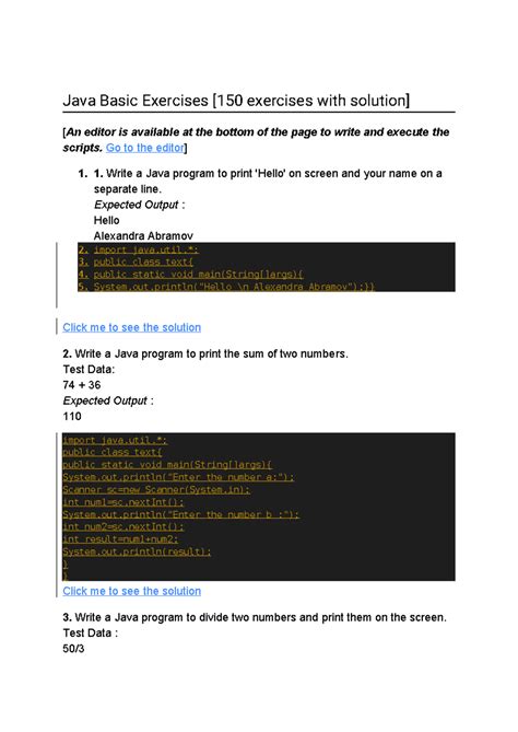Java Basic Exercises Java Practice Question Java Basic Exercises