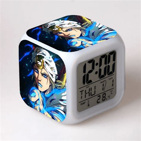3＂led Alarm Clock Jojos Bizarre Adventure Pattern Desk Table Glowing Electronic Colorful