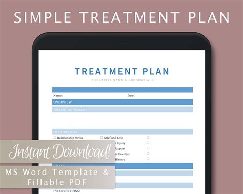 Simple Treatment Plan Template For Therapists Counselors