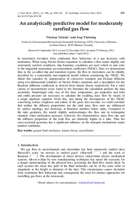 Pdf An Analytically Predictive Model For Moderately Rarefied Gas Flow