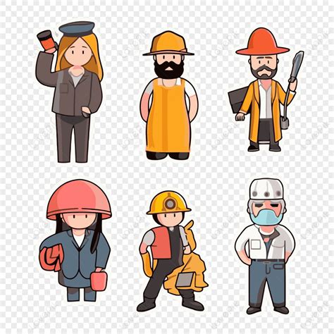 건설 노동자 벡터 문자 집합만화상표직업 Png 일러스트 무료 다운로드 Lovepik