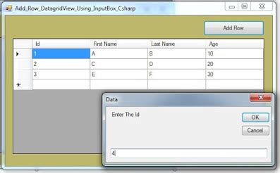 C How To Add A Row To Datagridview Using Inputbox In C C Java Php Programming Source Code