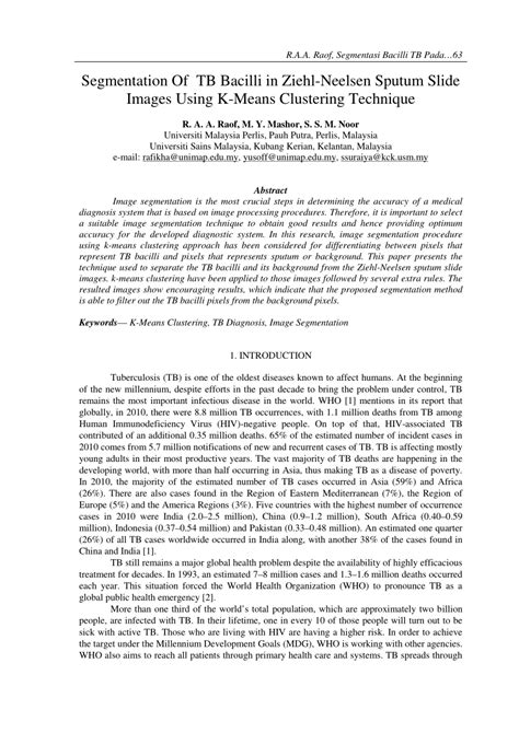 Pdf Segmentation Of Tb Bacilli In Ziehl Neelsen Sputum Slide Images Using K Means Clustering