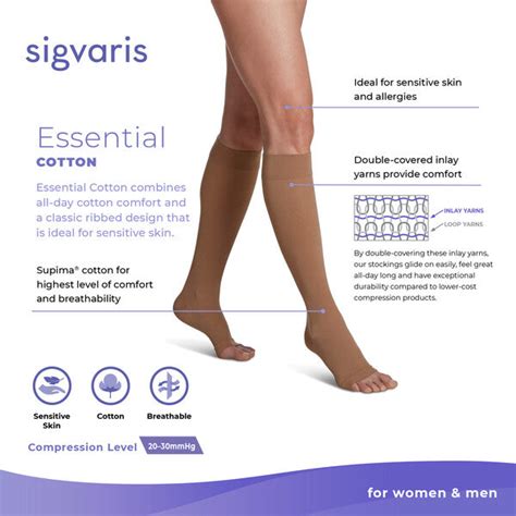 Sigvaris 232c Essential Cotton Open Toe Knee High Socks 20 30 Mmhg