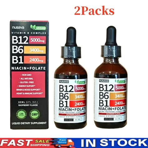 2pcs Nusava Vitamin B12 B6 Liquid Drops B12 Sublingual B Complex B12