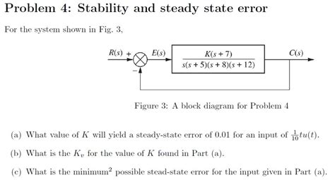 Solved Problem Stability And Steady State Error For The Chegg Com