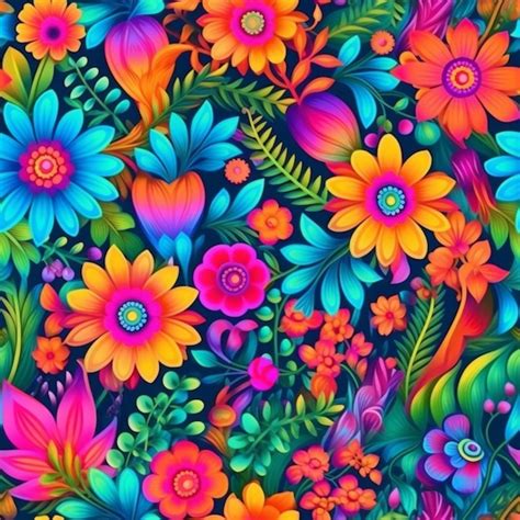 Premium Ai Image Colorful Flowers And Leaves Background Generative Ai