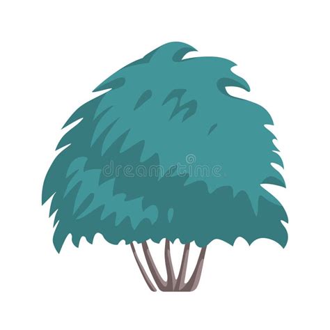 Green Minimalist Park Tree With Triangle Shape Crown And Trunks Stock