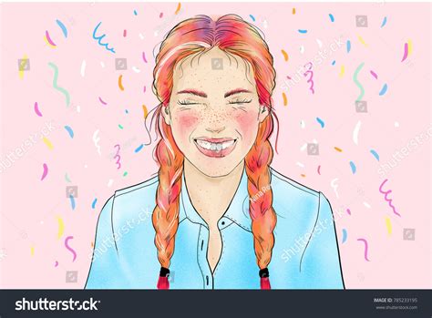Happy Smiling Teen Girl Ginger Pigtails 库存插图 785233195 Shutterstock