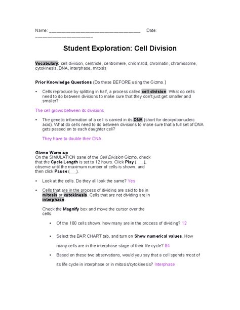 Cell Division SE Summer AP Bio Name