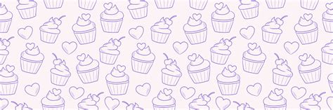 귀여운 컵 케이크 또는 머핀 일러스트 벡터 반복 패턴 배너 하트 베이커리 커버에 대 한 라인 아트 일러스트 배경 가리기에 대한 스톡 벡터 아트 및 기타 이미지 Istock