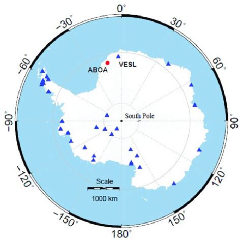 Spatial Layout Of The Antarctic Gps Stations The 32 Blue Triangles