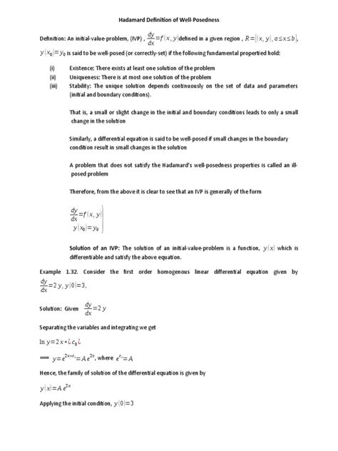 Well Posed Problems Of An Ivp Pdf Ordinary Differential Equation Equations