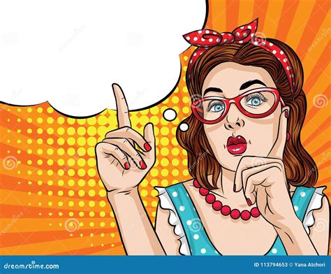 Vector Retro Illustration Pop Art Comic Style Of A Pretty Woman In