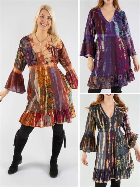 Sadie Bohemian Tie Dye Bell Sleeve Knee Length Dress With Pockets Etsy