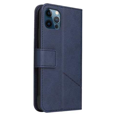 For Iphone 12 Pro Max Gqutrobe Right Angle Leather Phone Case Blue