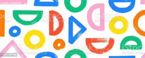 원형 삼각형 및 반원이 있는 기하학적 이음매 없는 패턴으로 채색되었습니다 곡선에 대한 스톡 벡터 아트 및 기타 이미지 곡선 그래픽 프린트 그런지 이미지 기법 Istock