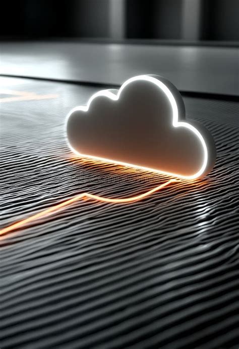 Glowing Cloud Computing Icon On Tablet Surface With Bright Neon Lines Stock Illustration