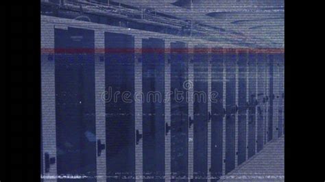 Server Racks In Data Center With Animation Glitch Effect Overlaying Rows Stock Video Video Of