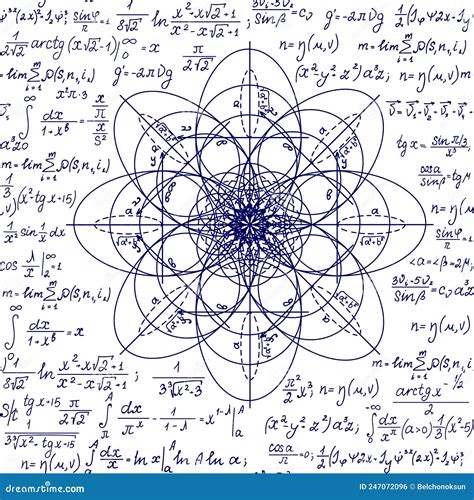 Math Vector Seamless Background With Formulas Calculations And Geometrical Figures Handwritten