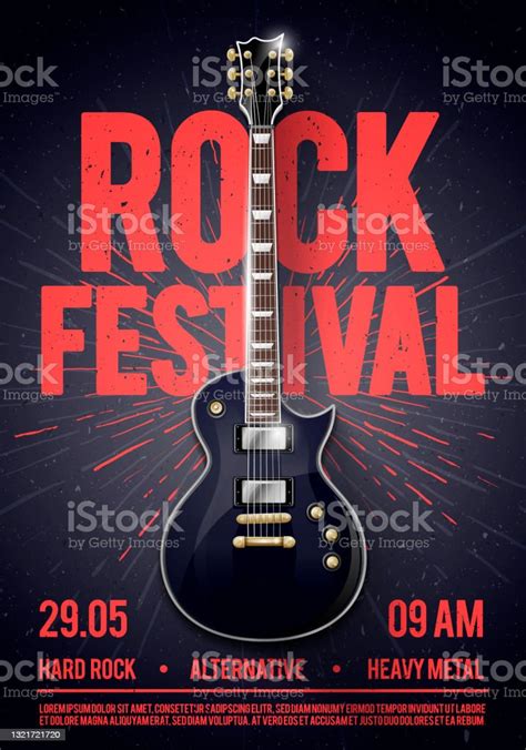 벡터 일러스트 록 페스티벌 콘서트 파티 전단지 또는 기타포스터 디자인 템플릿 텍스트 와 배경에 멋진 효과를위한 장소 콘서트