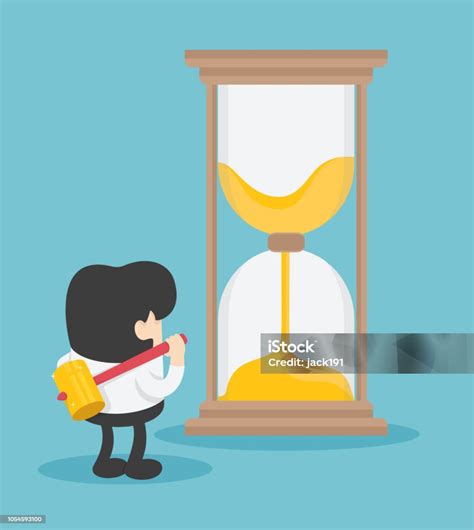 일러스트 벡터 시간이 돈입니다 남자와 파란색 배경 나누기 모래 시계 3차원 형태에 대한 스톡 벡터 아트 및 기타 이미지 3차원 형태 개념 개념과 주제 Istock