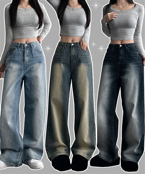 ~xxl 기장선택빈티지워싱 하이웨스트 스톤 워싱 와이드 데님팬츠 5color 30번 에이블리