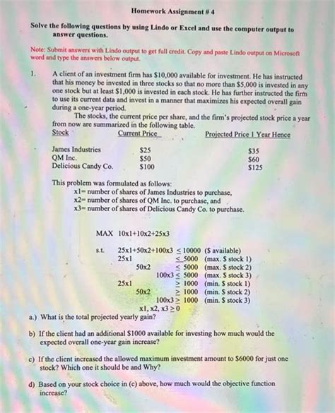 Solved Homework Assignment 4 Solve The Following Questions