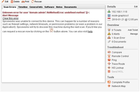 Unknown Error For User Domain Admin Spiceworks Support Spiceworks