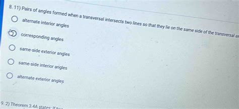 Solved 11 Pairs Of Angles Formed When A Transversal Intersects Two