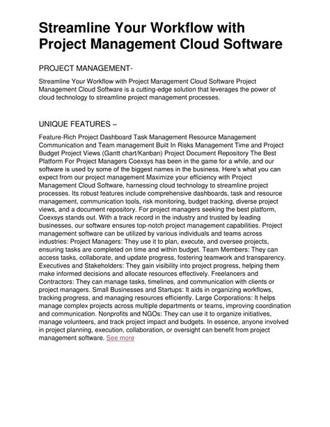 Ppt Streamline Your Workflow With Project Management Cloud Software