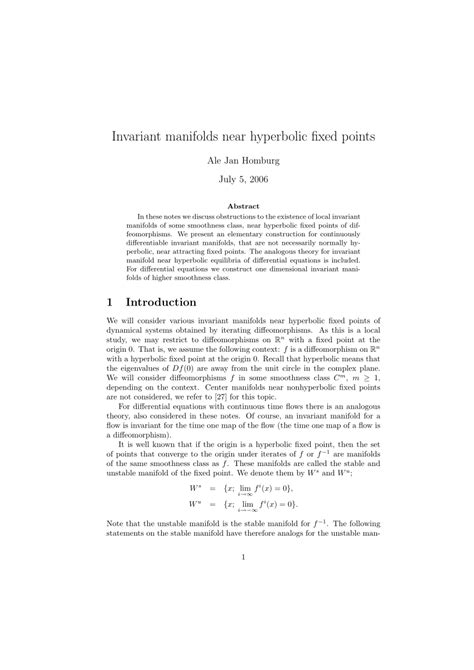Pdf Invariant Manifolds Near Hyperbolic Fixed Points