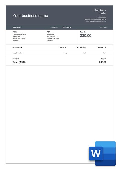 Free Purchase Order Word Template Download Billdu