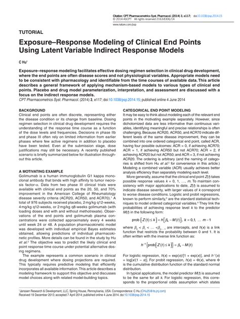 Pdf Exposureresponse Modeling Of Clinical End Points Using Latent Variable Indirect Response