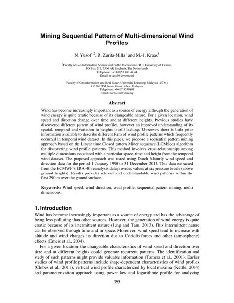 Pdf Mining Sequential Pattern Of Multi Dimensional Wind Profiles