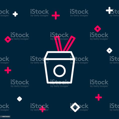 종이 상자에 아시아 국수를 그리고 파란색 배경에 분리된 젓가락 아이콘을 선보인다 길거리 패스트 푸드 한국 일본 중국 음식 다채로운 개요 개념입니다 벡터 0명에 대한 스톡