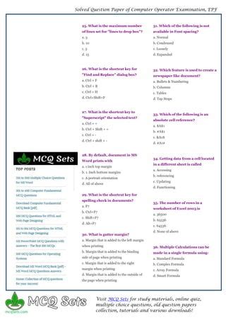 Solved Question Paper Of Computer Operator Examination Conducted By EPF 2016 PDF