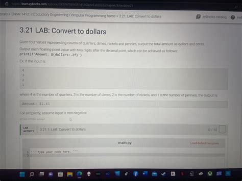 Solved 321 Lab Convert To Dollars Given Four Values