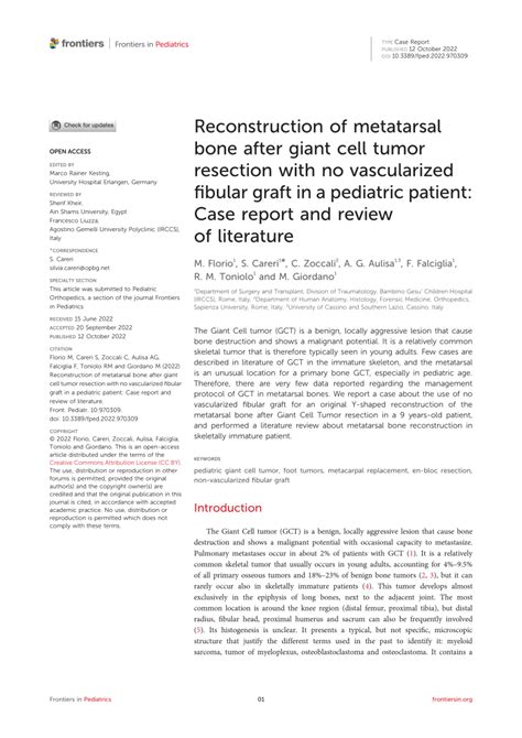 Pdf Reconstruction Of Metatarsal Bone After Giant Cell Tumor Resection With No Vascularized